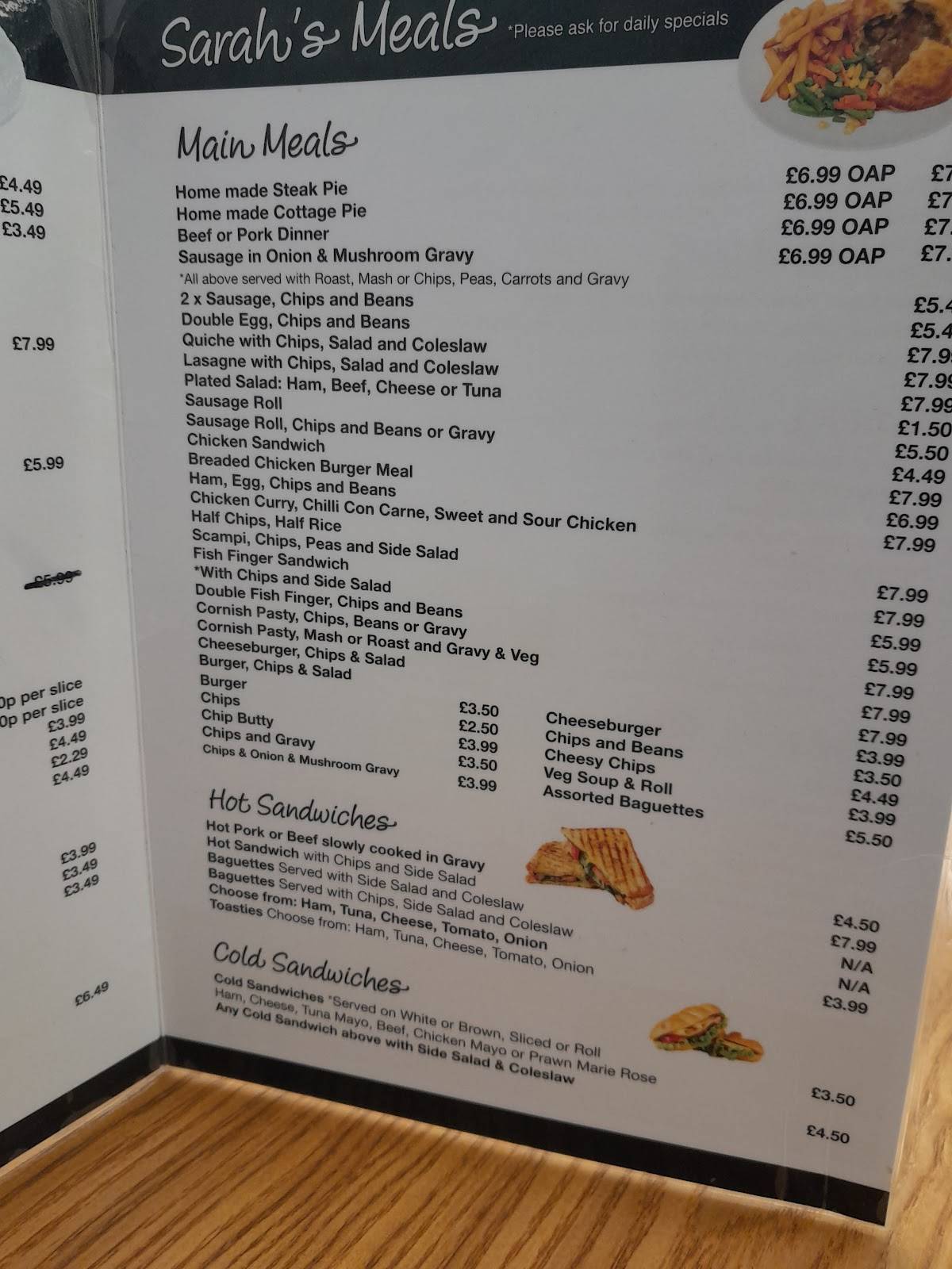 Menu at Sarah's Family Dining cafe, Scunthorpe