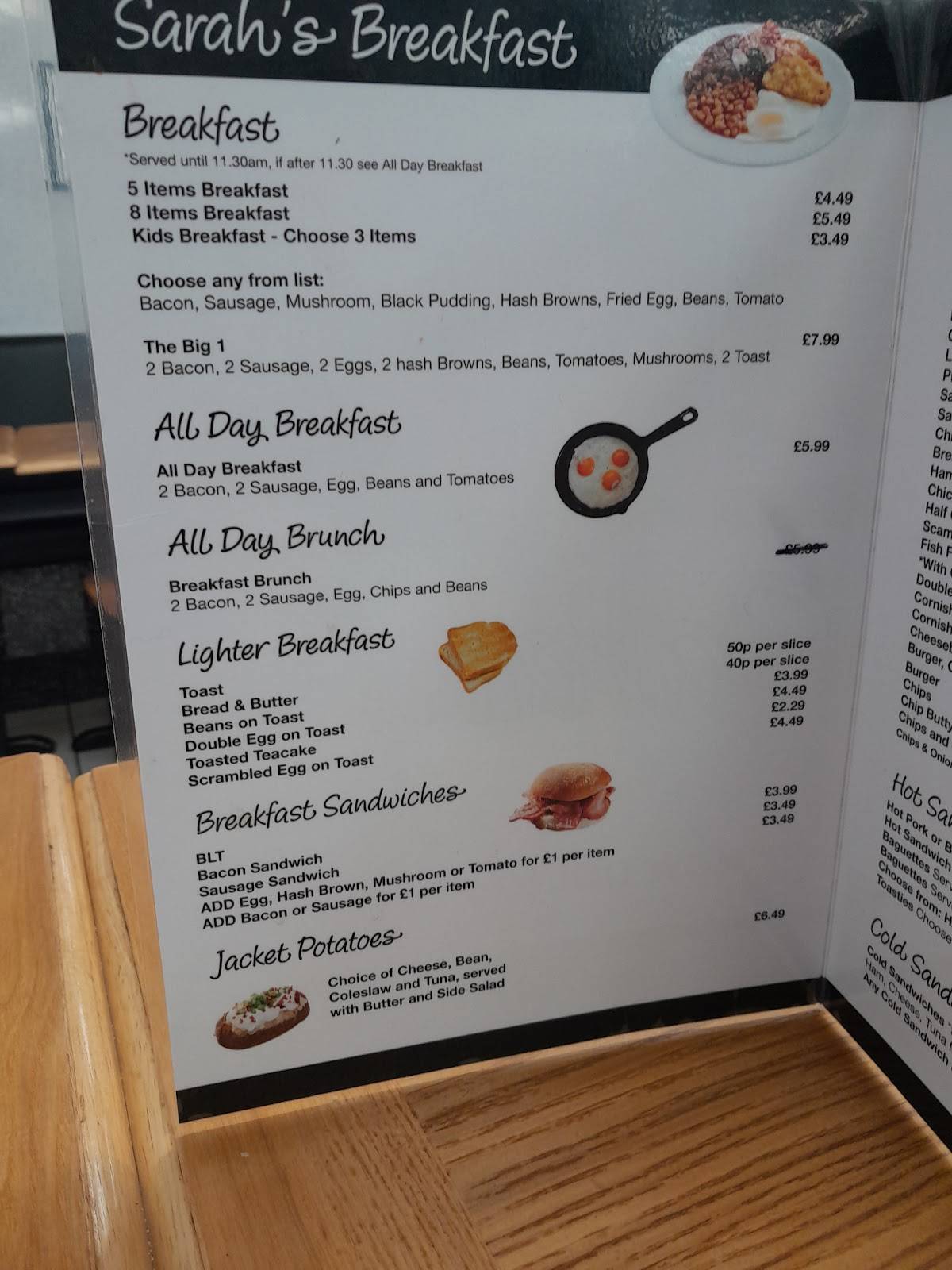 Menu at Sarah's Family Dining cafe, Scunthorpe