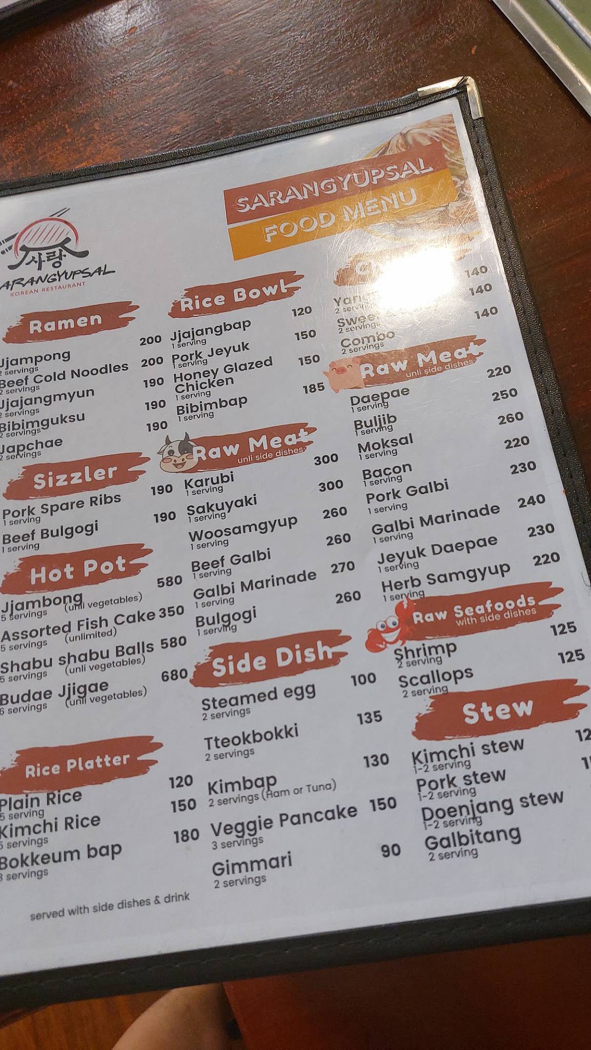 Menu at Sarang K-Town by Sarangyupsal restaurant, Dipolog City