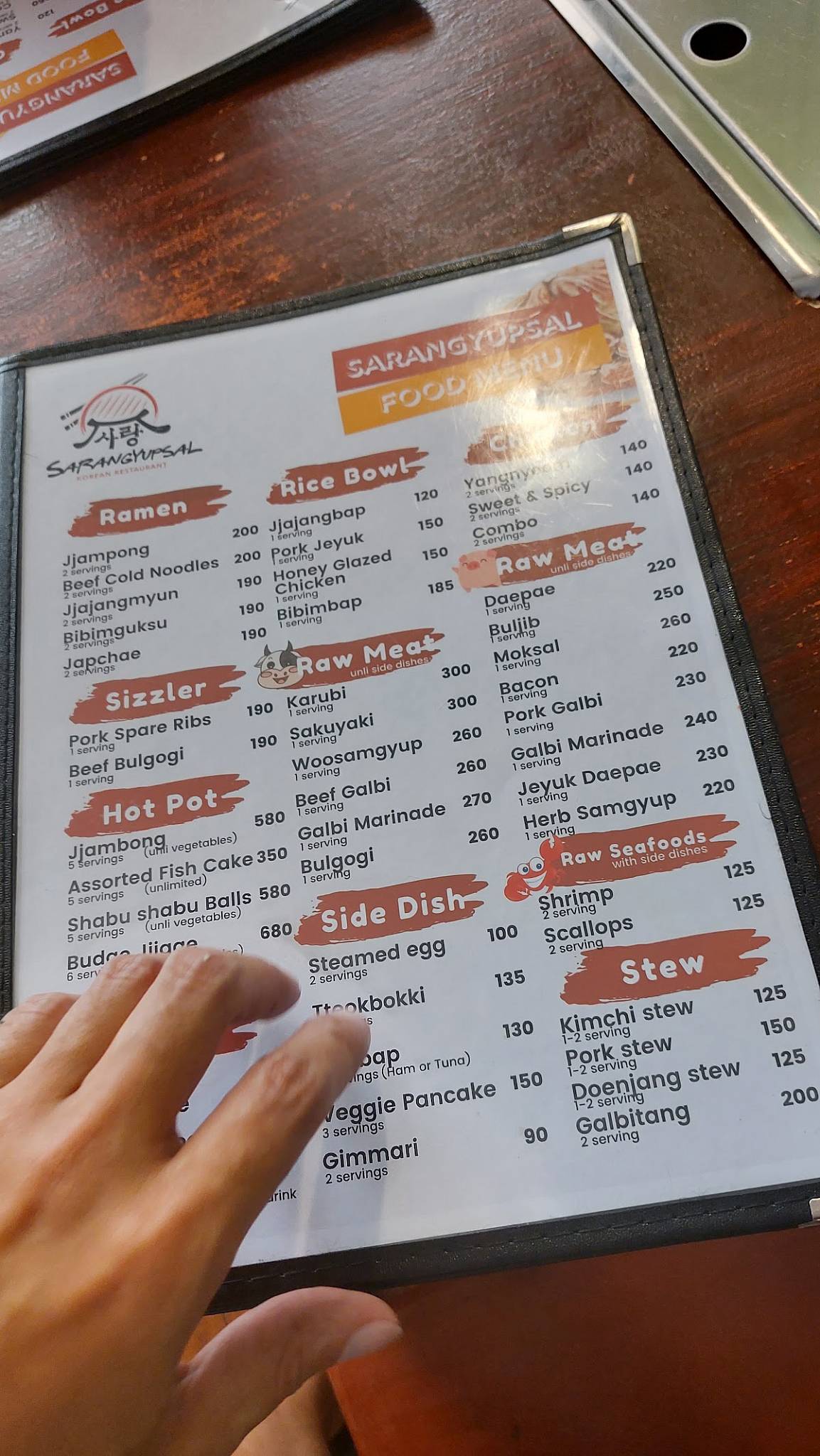 Menu at Sarang K-Town by Sarangyupsal restaurant, Dipolog City