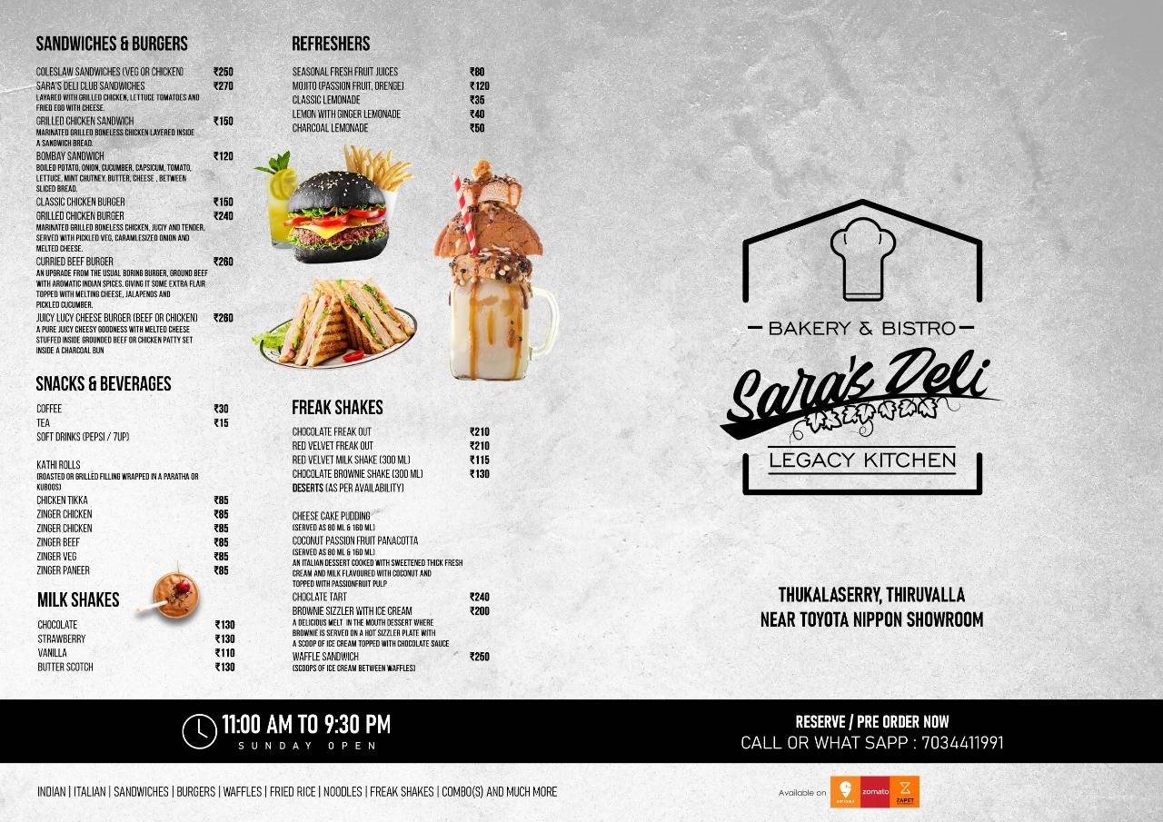 Menu at Sara's Deli, Thiruvalla, St Joseph Traders 10/306