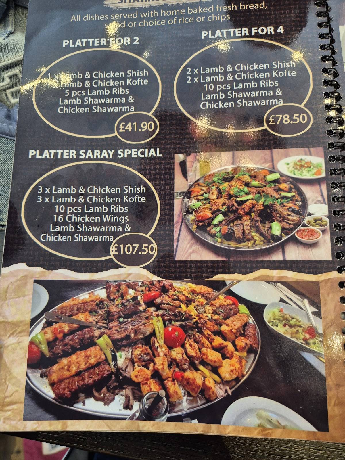 Menu at Saray Restaurant, Cardiff