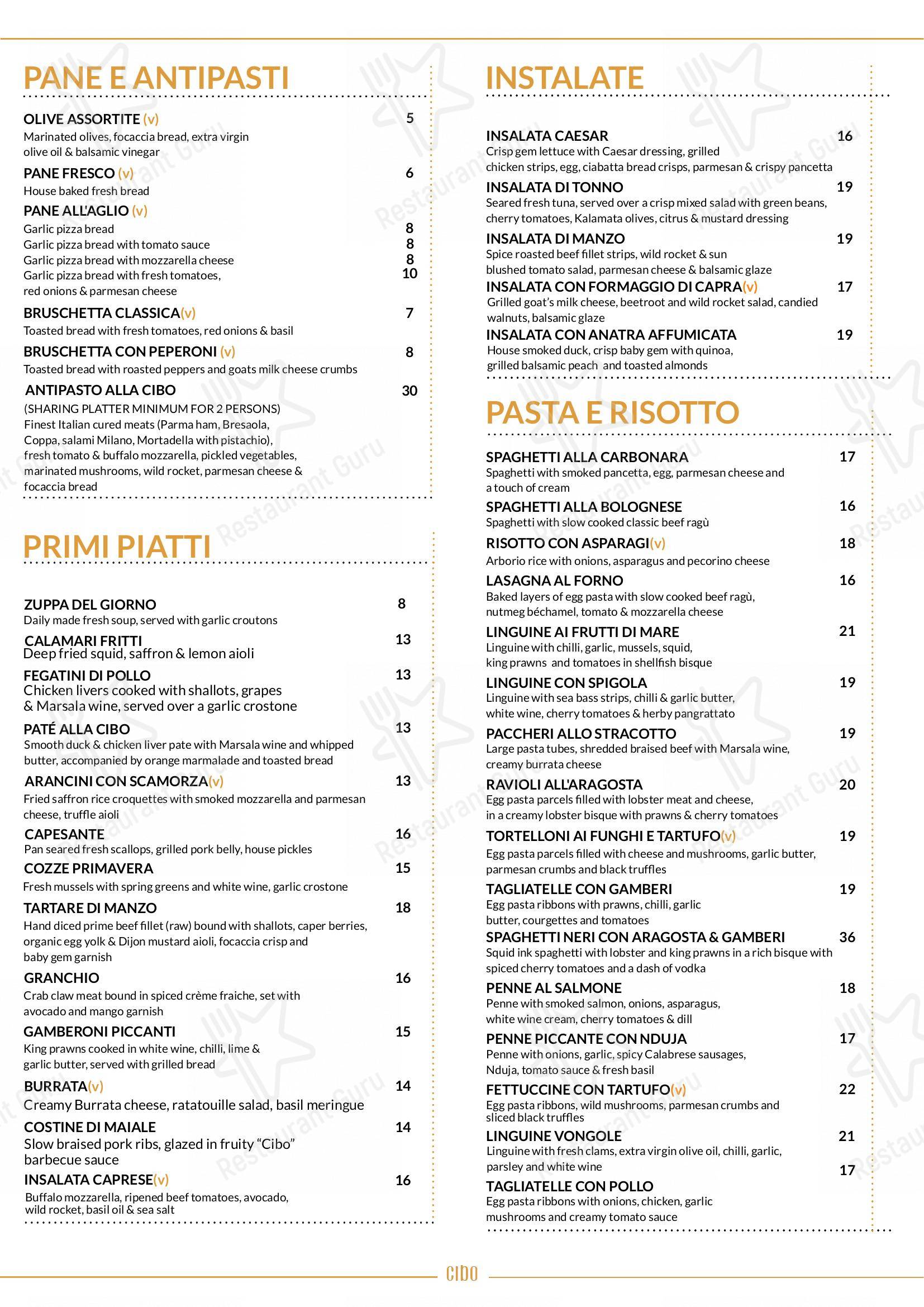 Menu at Sasso restaurant, Disley