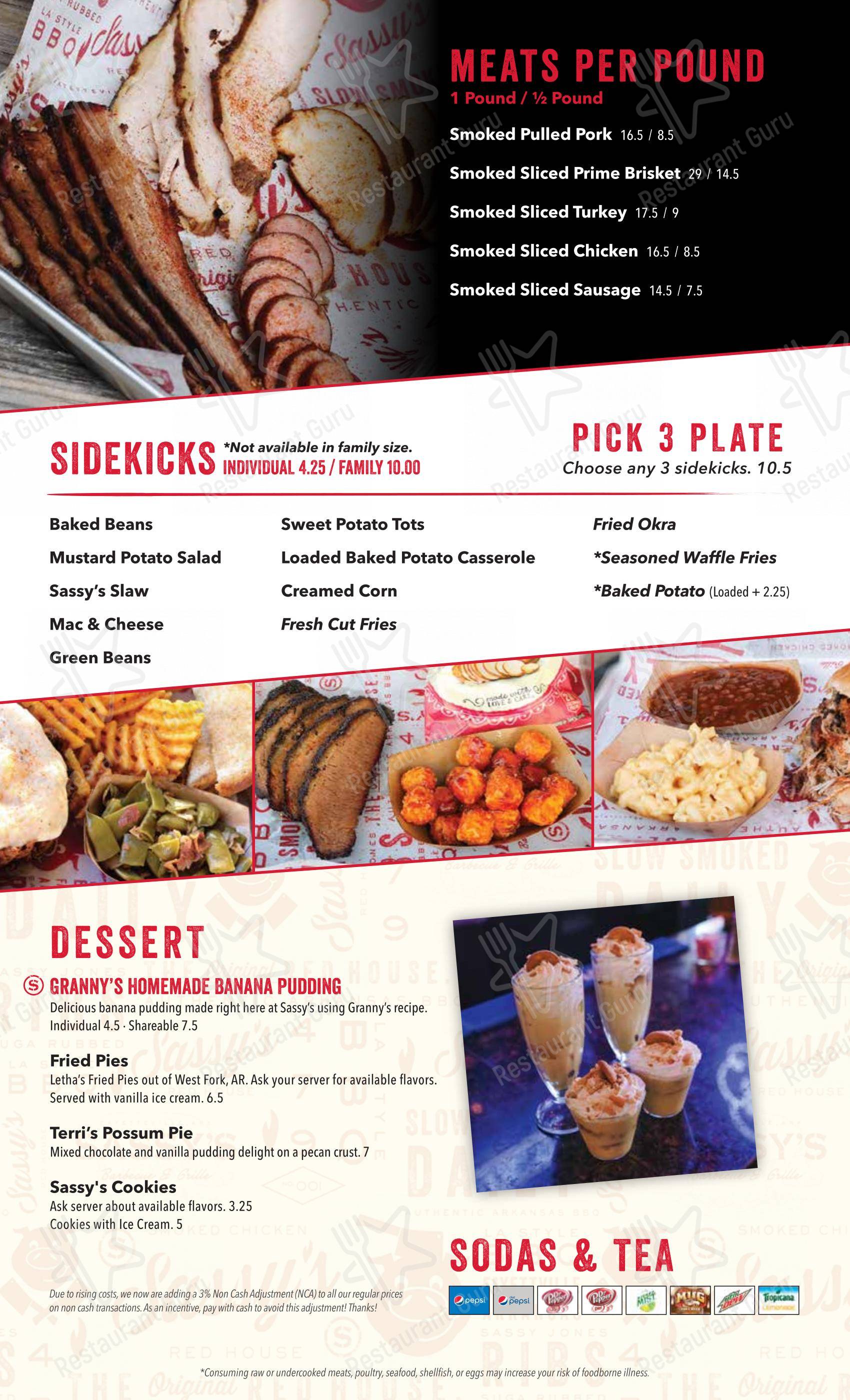 Menu at Sassy's Red House BBQ, Fayetteville