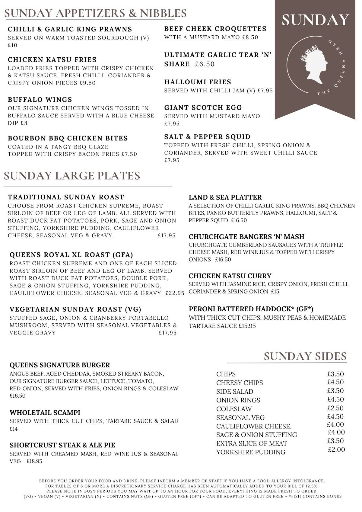 Menu at The Queens Head pub & bar, Sawbridgeworth, 26 Knight St