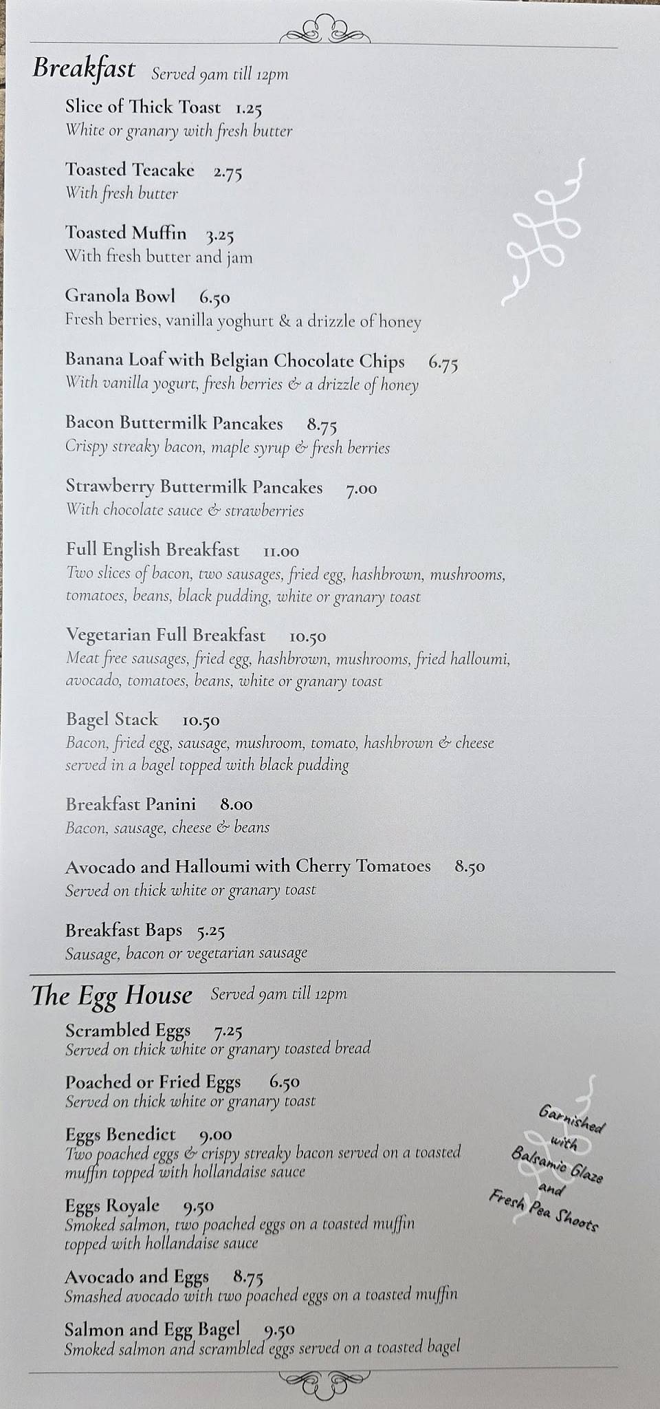 Menu at Seven Coffee House, Scarborough
