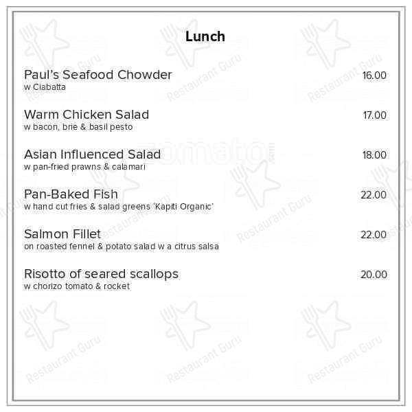 Menu at Scarlet Kitchen, New Zealand
