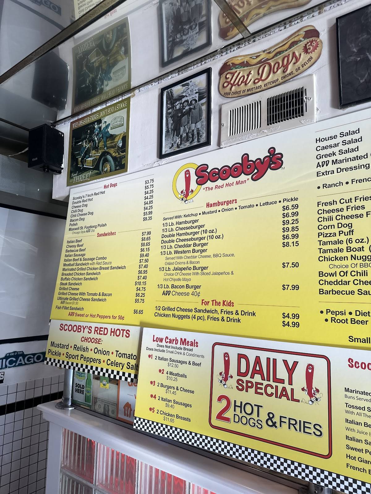 Menu at Scooby's Red Hots restaurant, Bensenville, 25 W Grand Ave