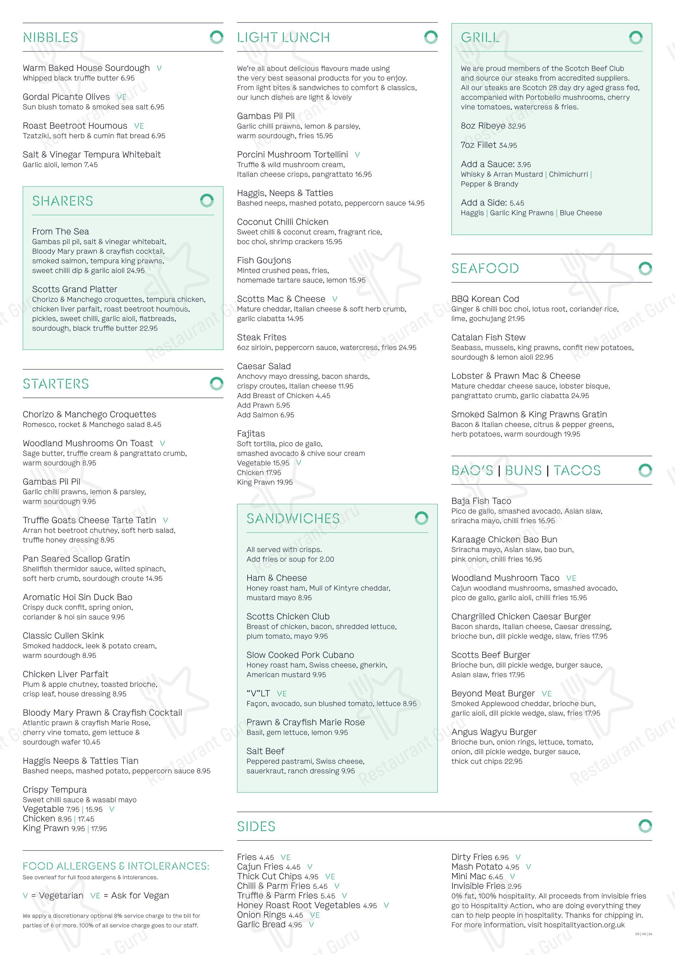 Menu at Scotts Bar & Restaurant, Largs, Largs Yacht Haven