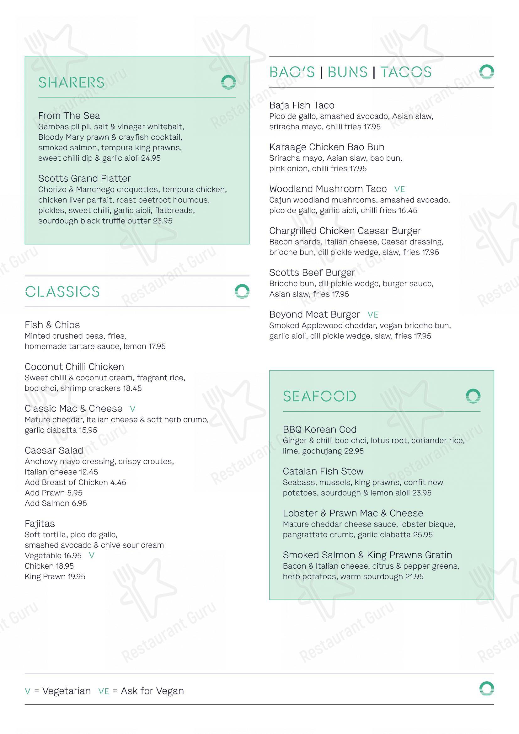 Menu at Scotts Bar & Restaurant, Largs, Largs Yacht Haven