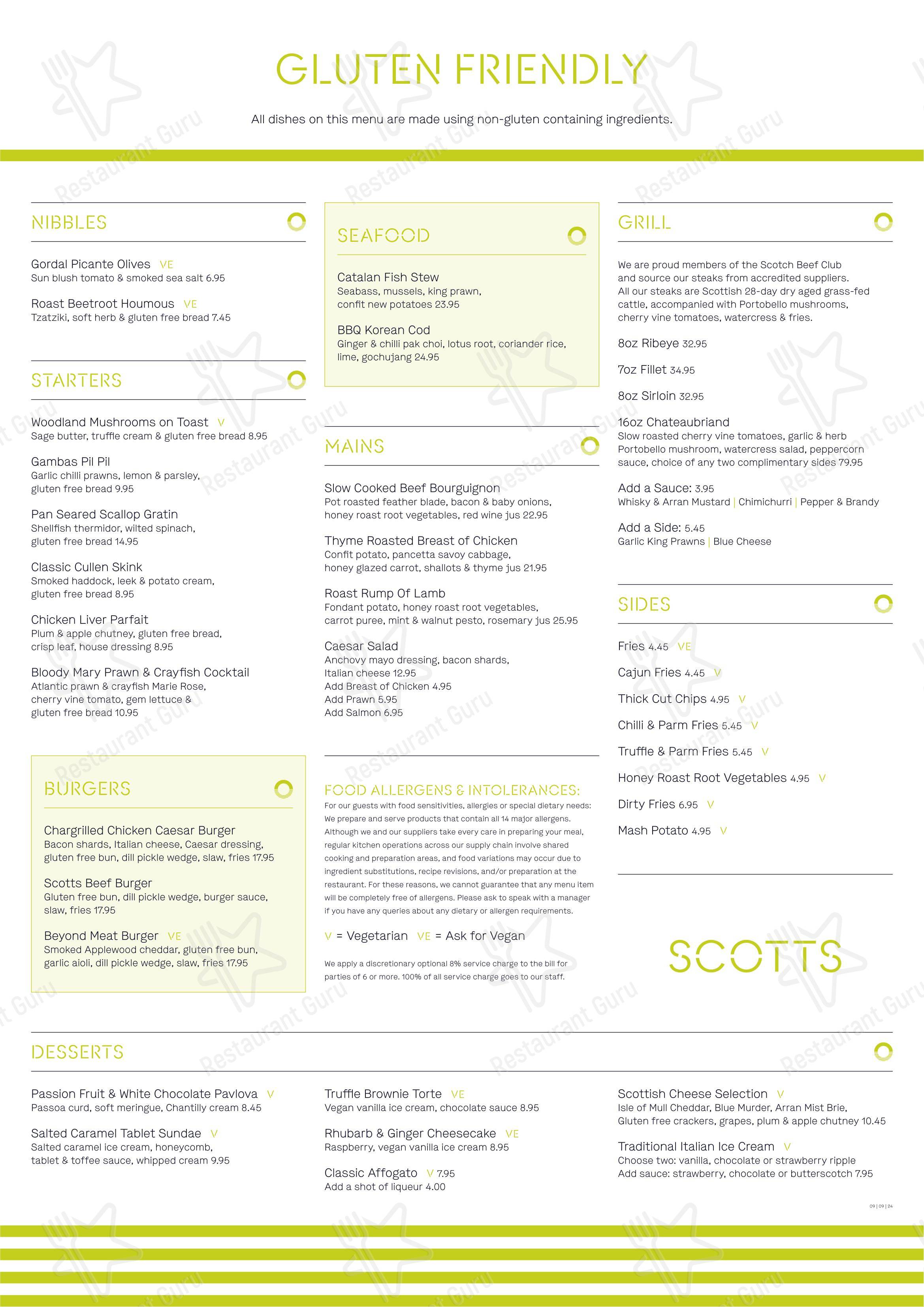 Menu at Scotts Bar & Restaurant, Largs, Largs Yacht Haven