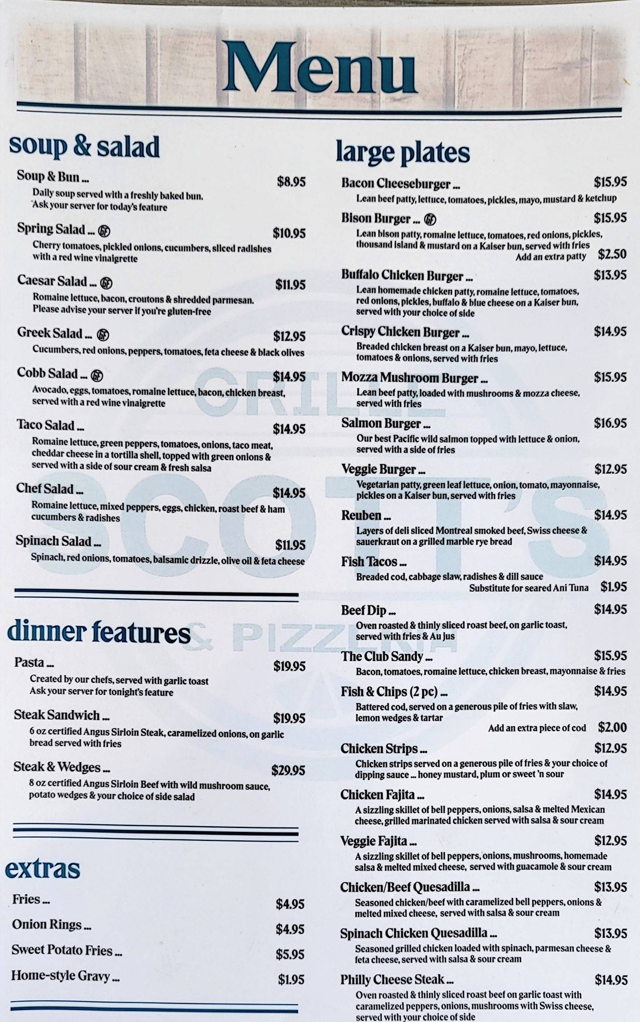 Menu at Scott's Grille & Pizzeria, Vanderhoof