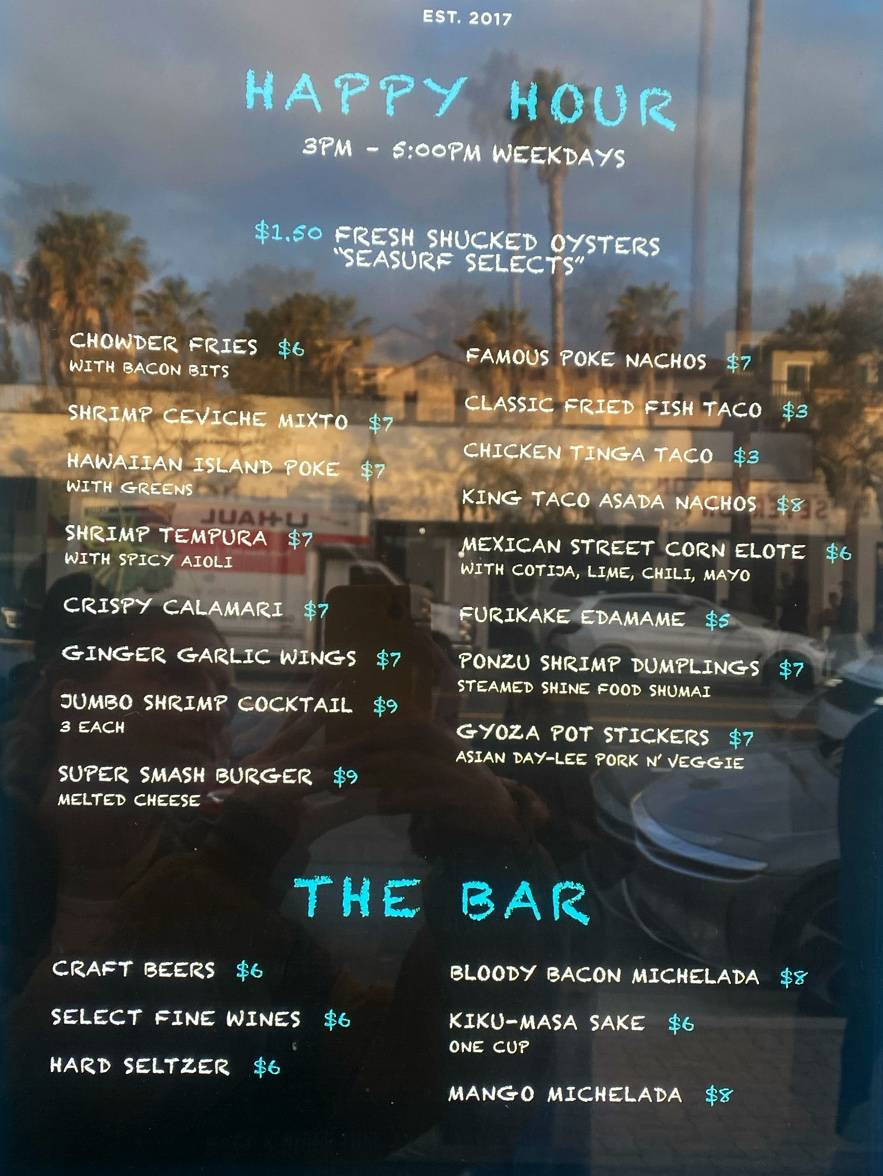 Menu at Seasurf Fish Co restaurant, San Clemente