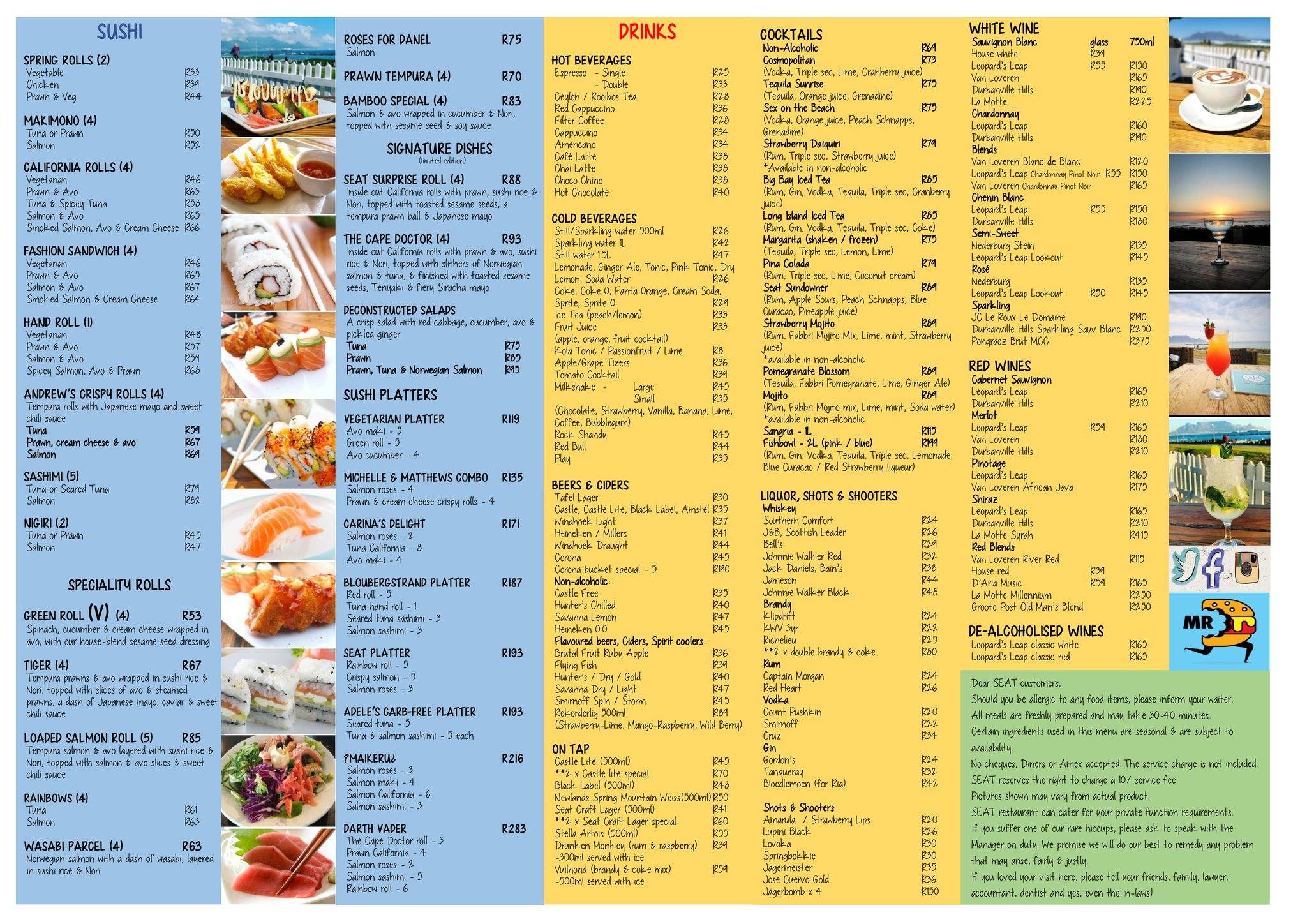 Menu at Seat Restaurant, Cape Town
