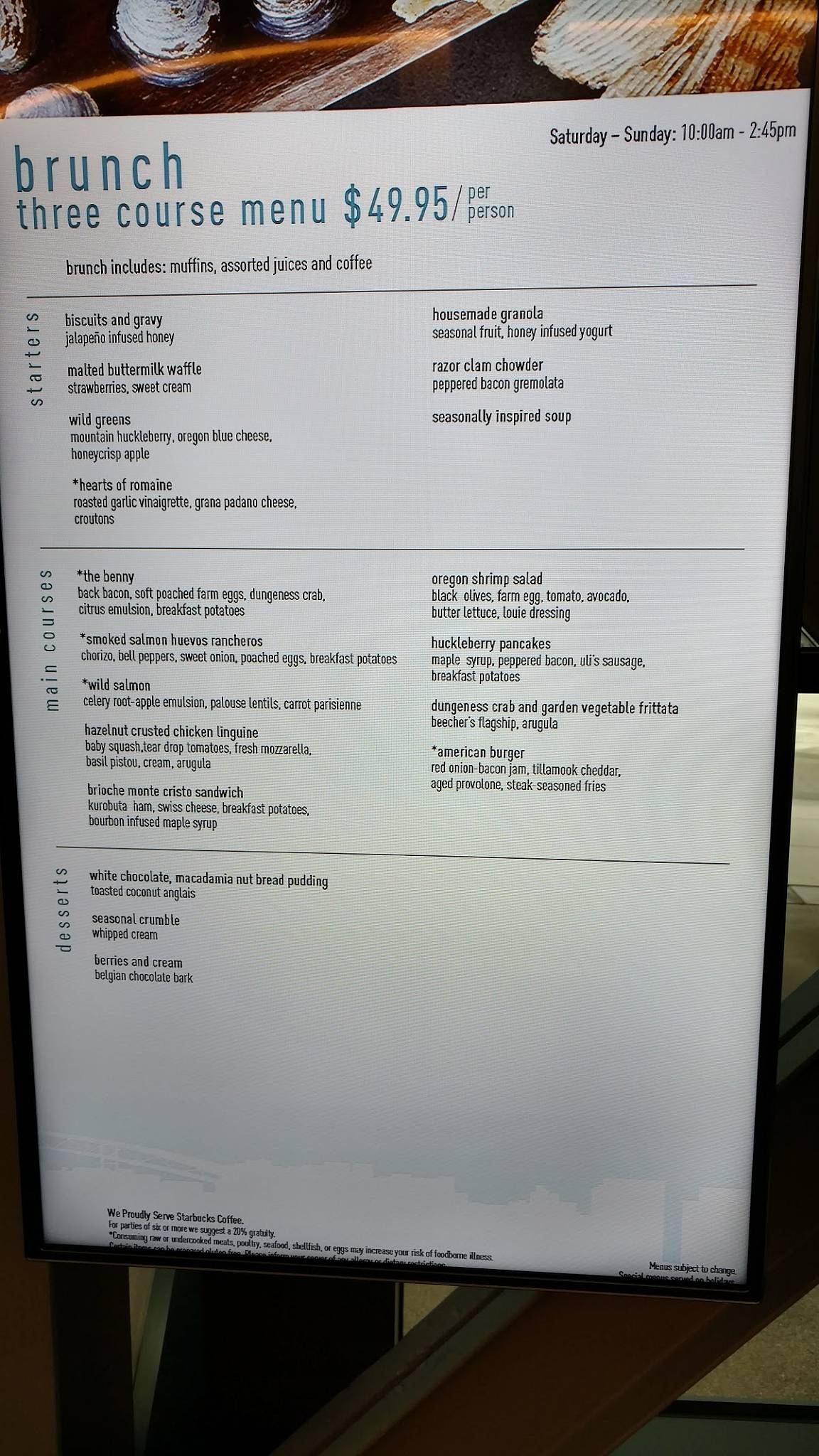 Menu at Sky City at the Space Needle restaurant, Seattle