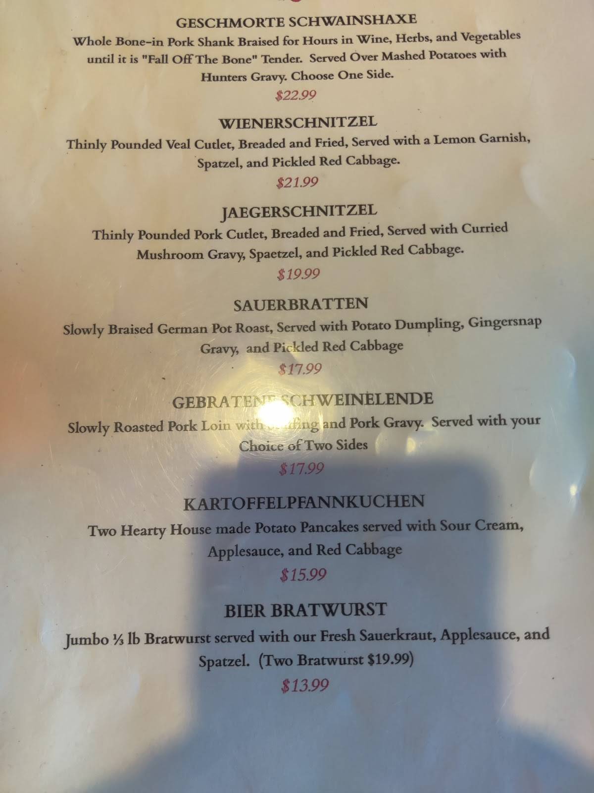 Menu at Sebastian's Roadside Restaurant, Sebastian