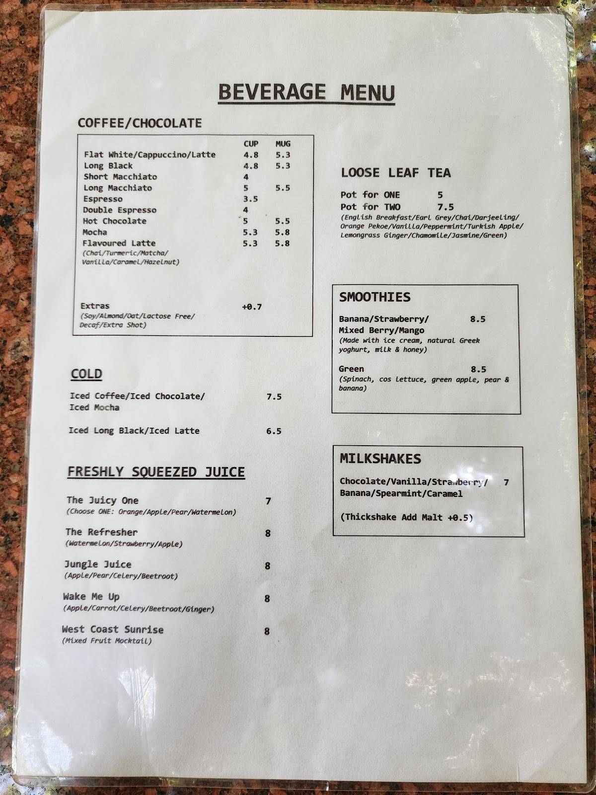 Menu at Secret Garden Cafe & Patisserie, South Perth, 64 Angelo St