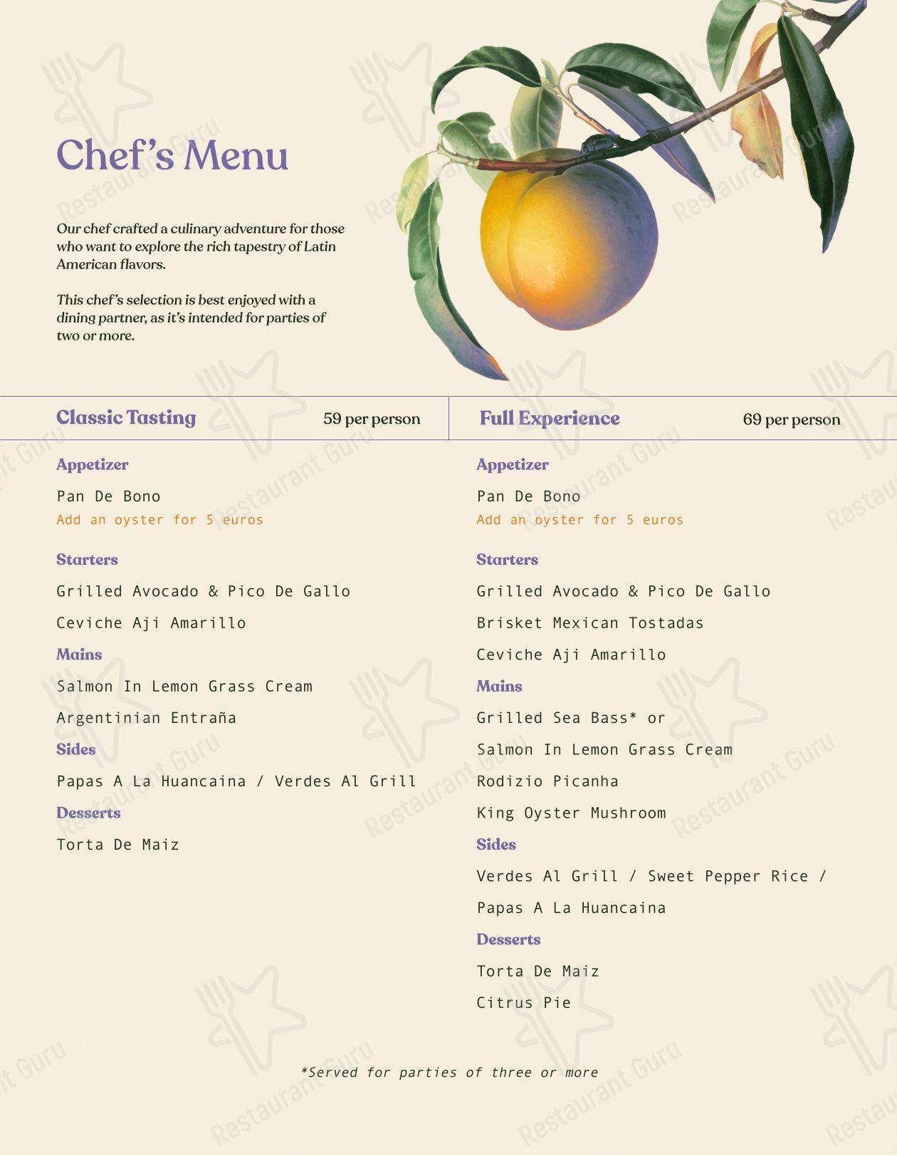Menu at Selva Restaurant, Amsterdam