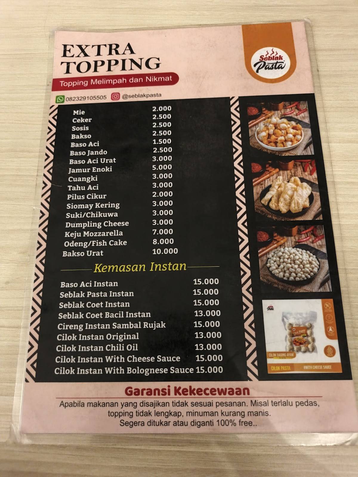 Menu at Seblak Pasta Deresan restaurant, Sendangadi