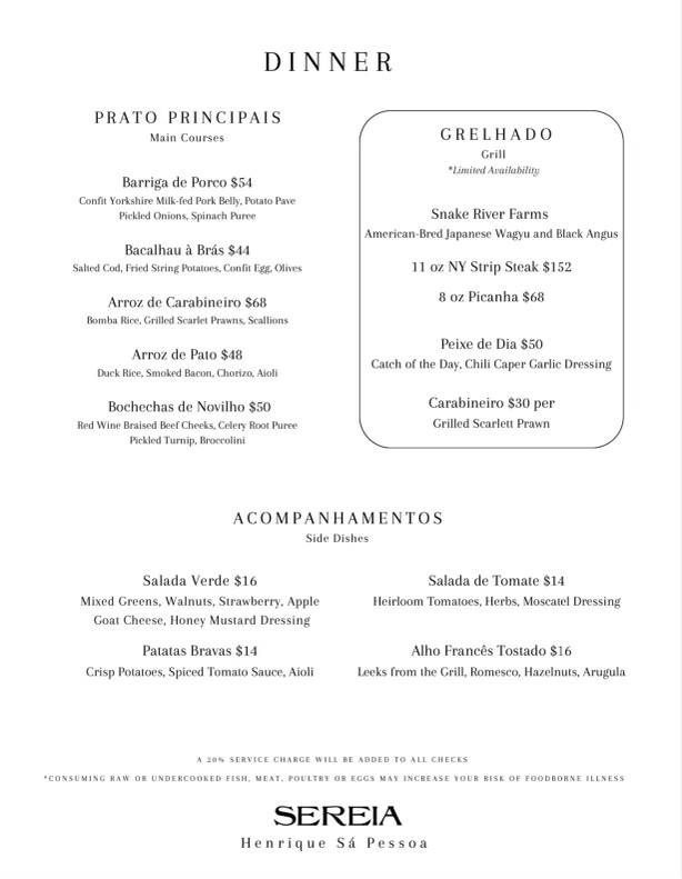 Menu at Sereia pub & bar, Miami