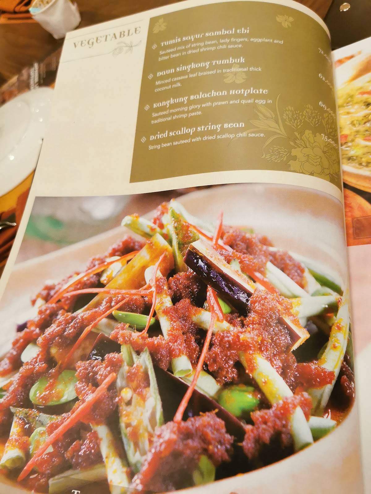 Menu at Seribu Rasa restaurant, Jakarta, Plaza Indonesia