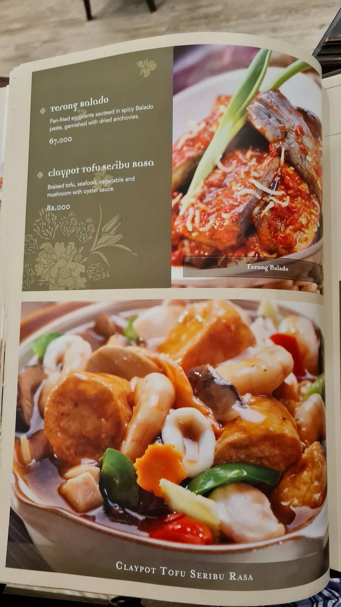 Menu at Seribu Rasa restaurant, Jakarta, Plaza Indonesia