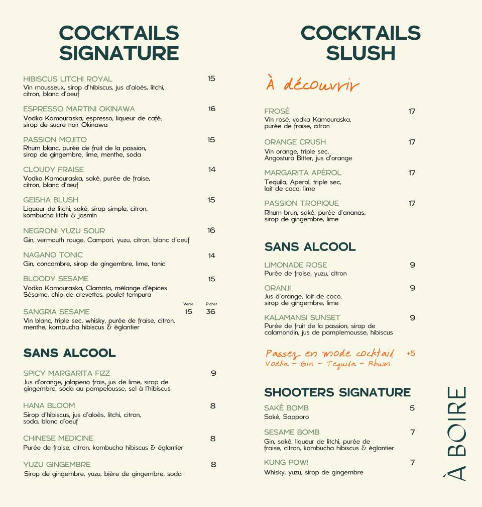 Menu au SESAME - BISTRO ASIATIQUE restaurant, Gatineau
