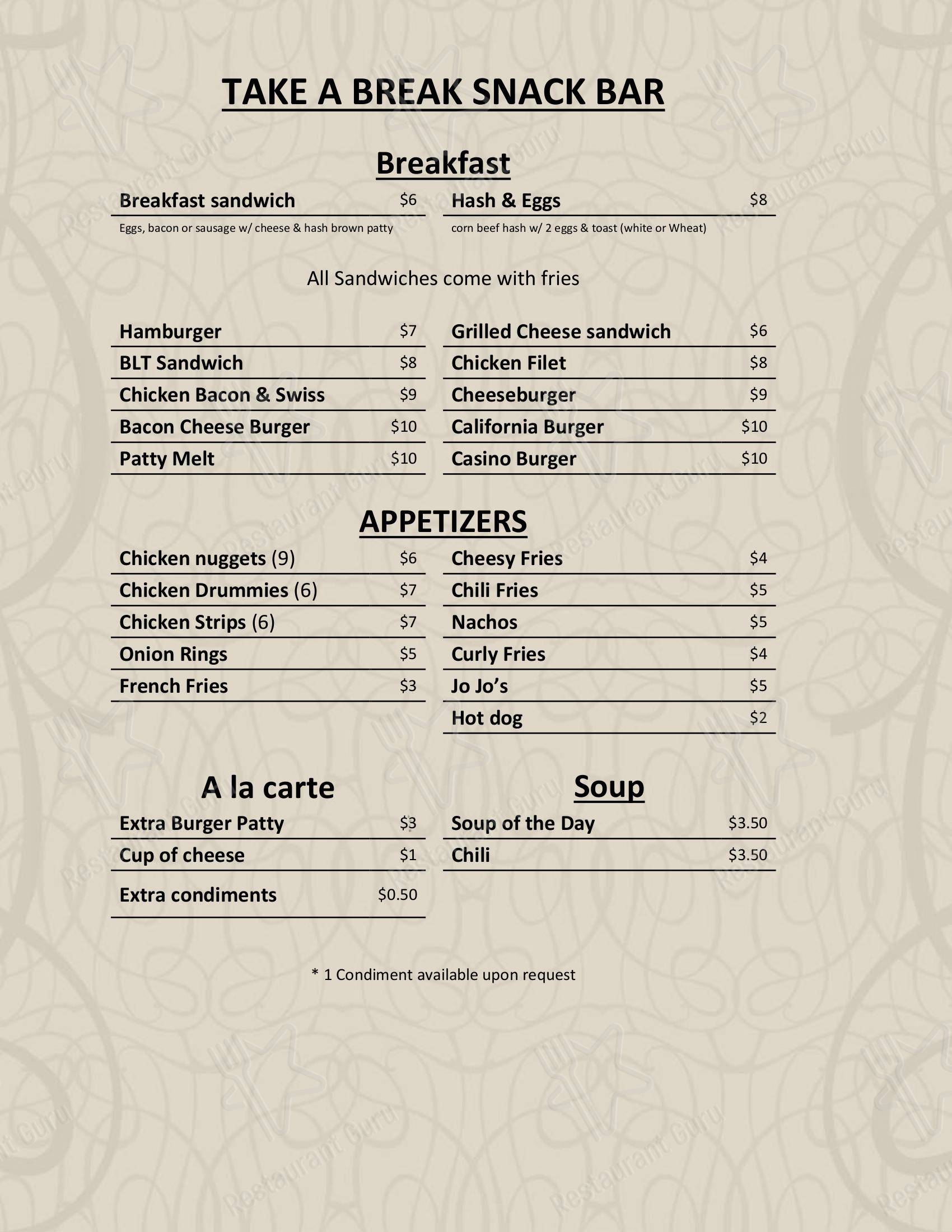 Menu at Seven Clans Casino, Warroad restaurant, Warroad