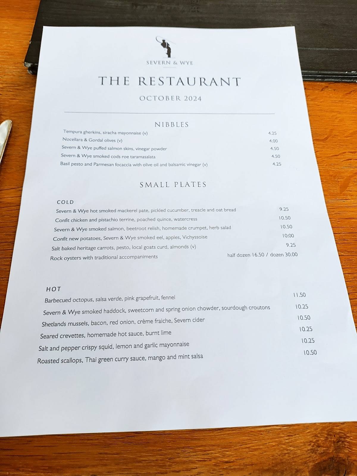 Menu at Severn & Wye Smokery restaurant, Westbury-on-Severn