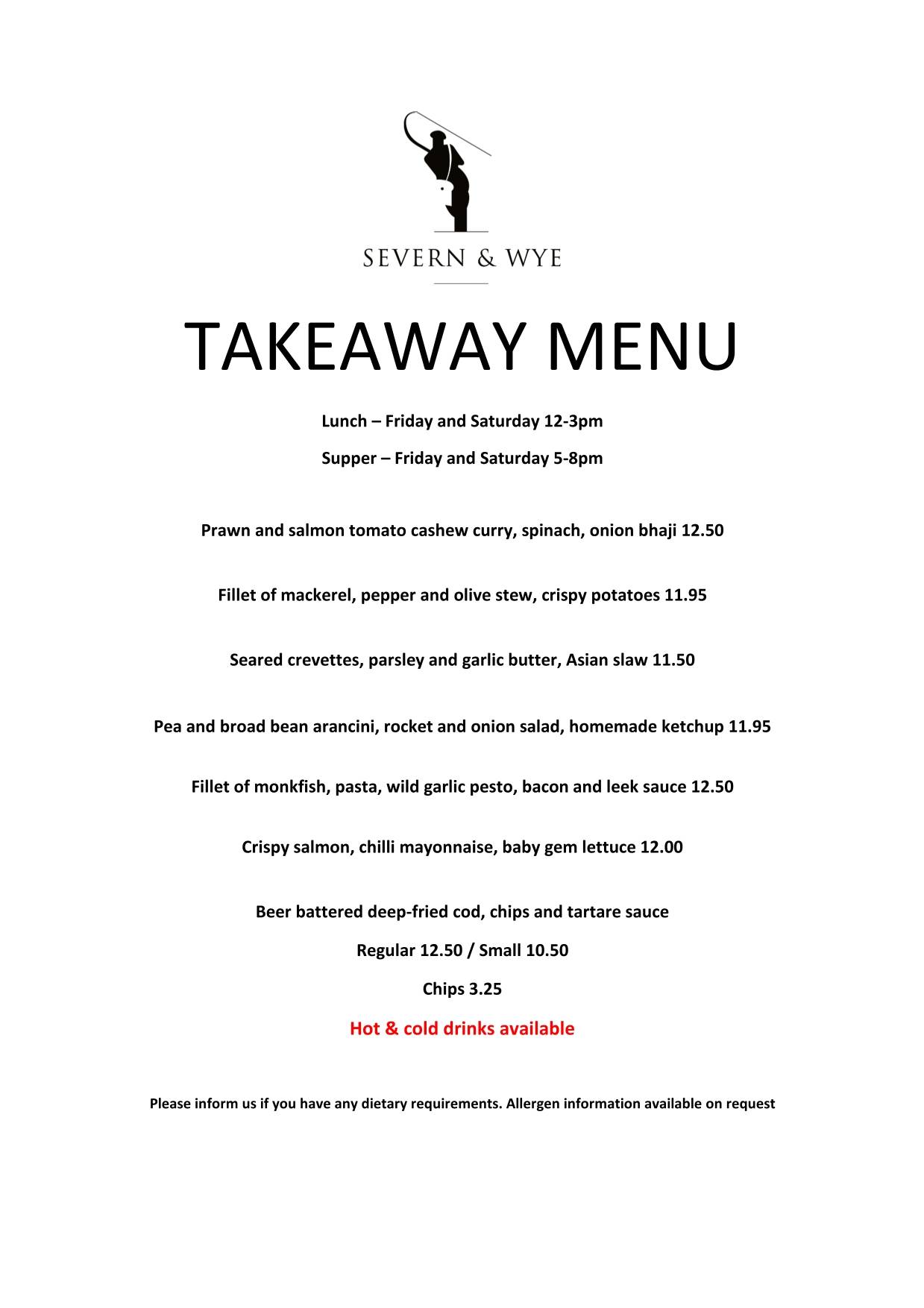 Menu at Severn & Wye Smokery restaurant, Westbury-on-Severn
