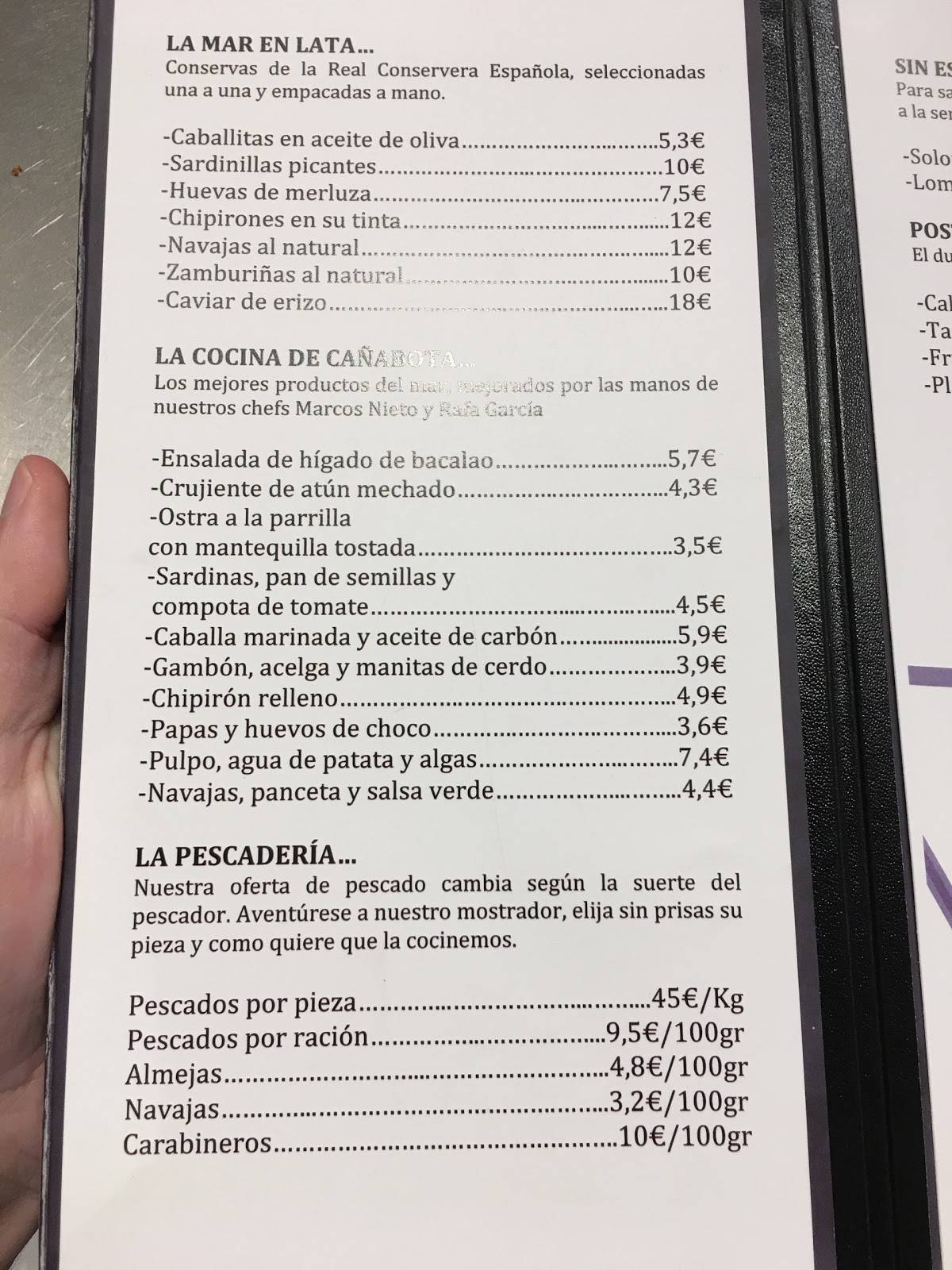 Menu at Cañabota pub & bar, Seville, C. Orfila