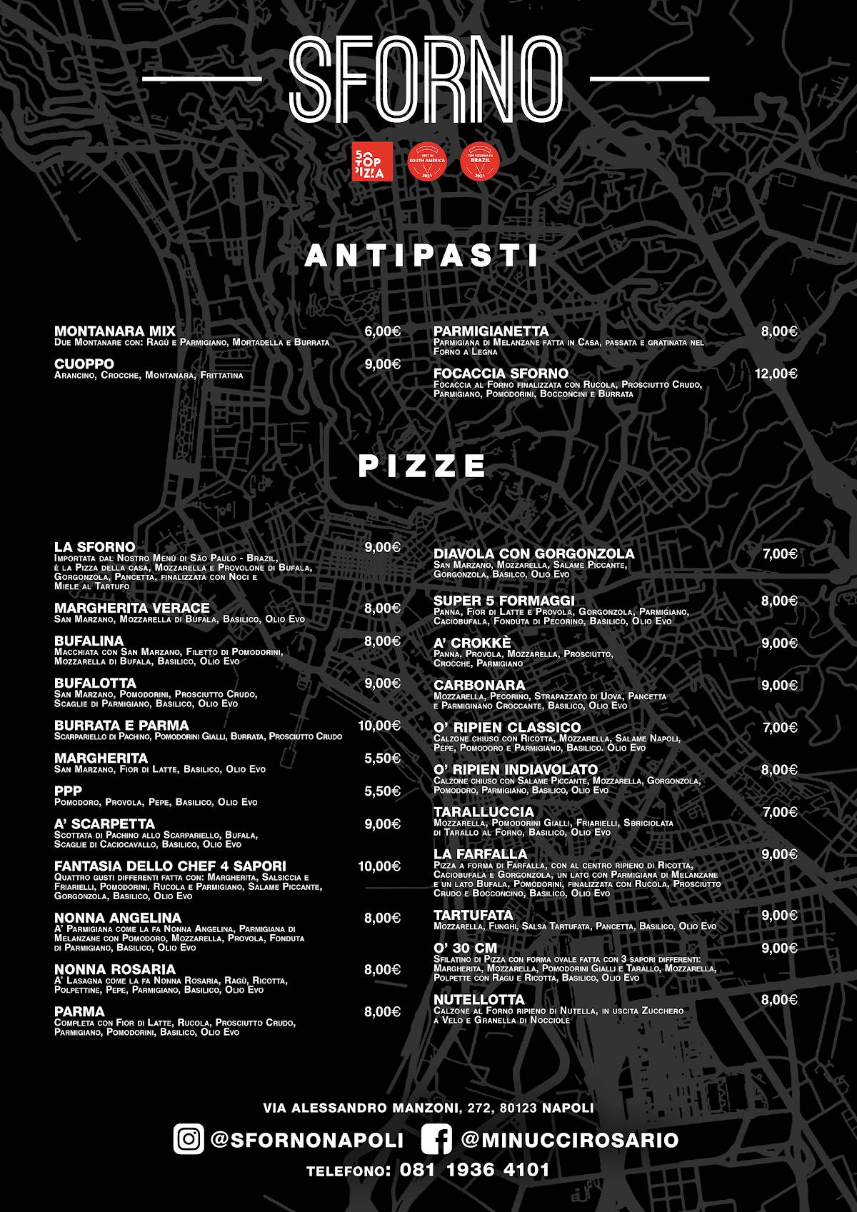 Speisekarte von Sforno Napoli restaurant, Neapel