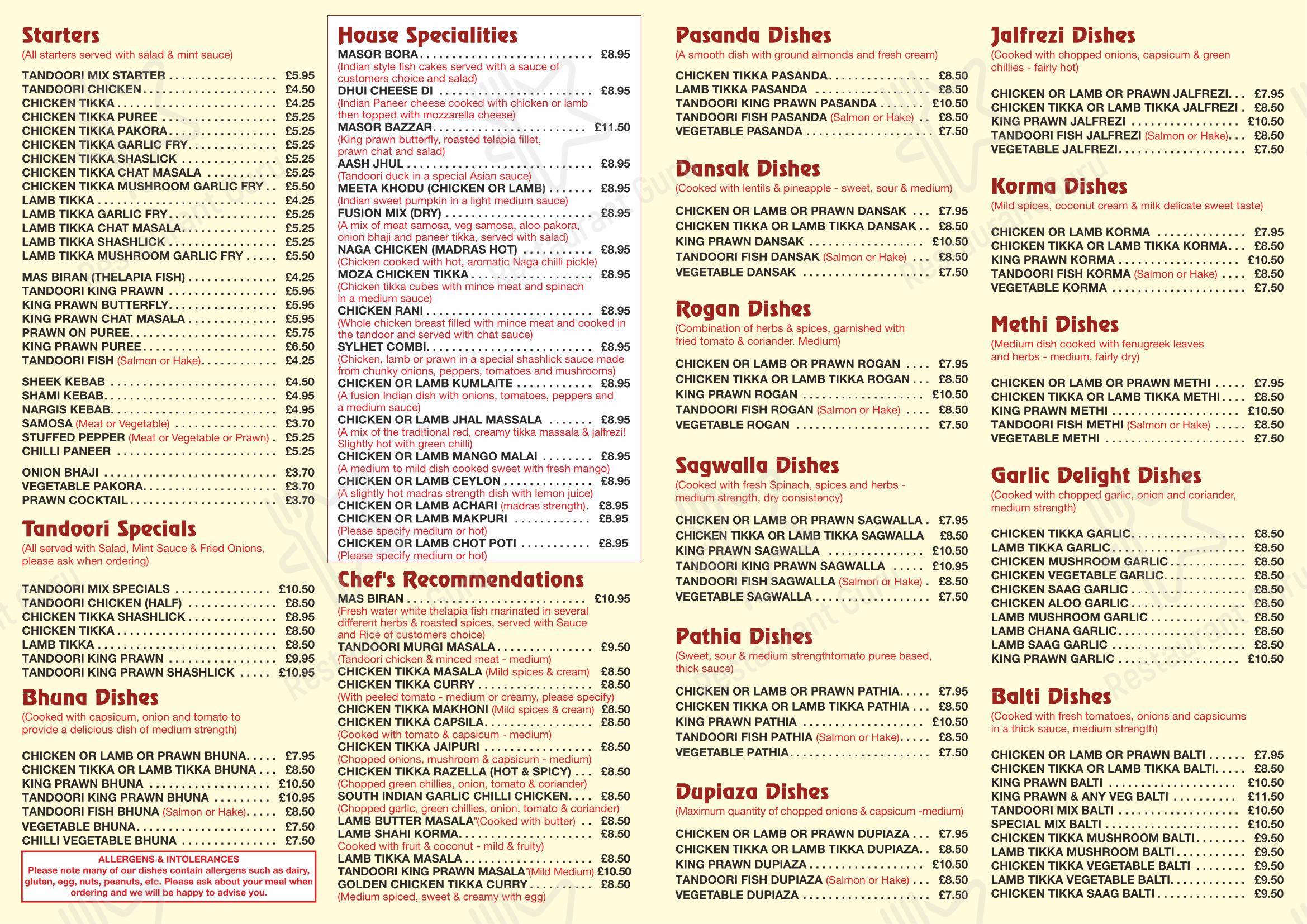 Menu at Shabab Restaurant, Cannock