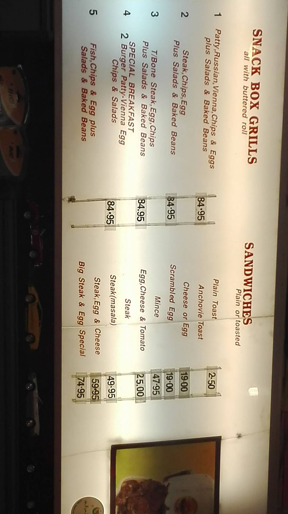 Menu at Shaheed's Fast Food, Johannesburg