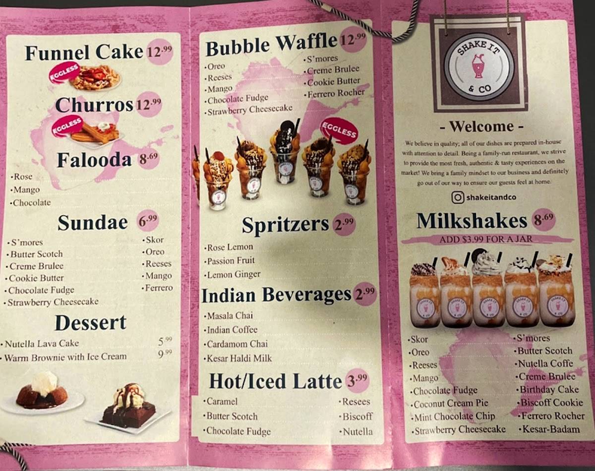 Menu at Shake It & Co desserts, Brampton, 168 Kennedy Rd S