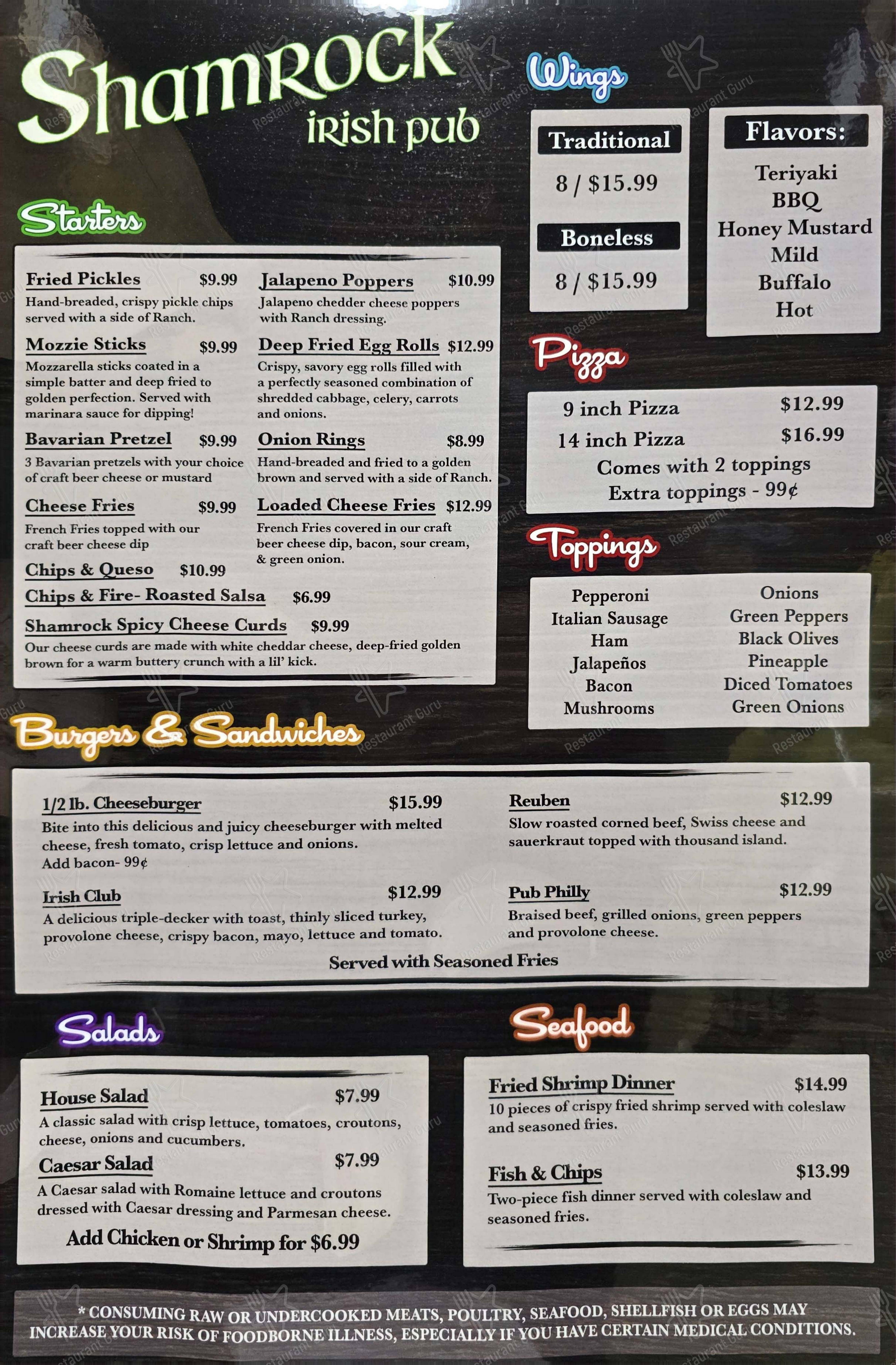Menu at Shamrock Pub, Gatlinburg, 105 Reagan Dr