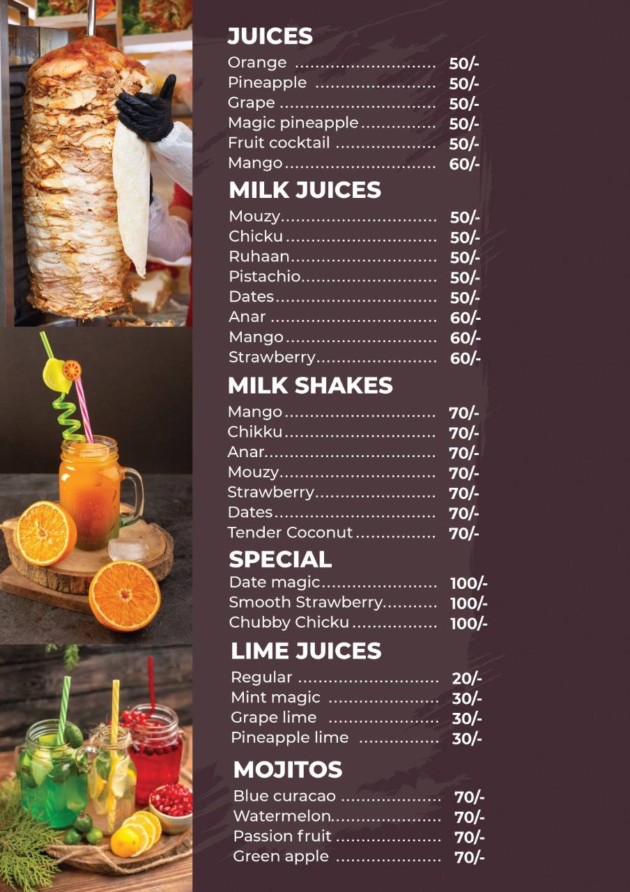 Menu at Shawarma Fusion, Manjeri