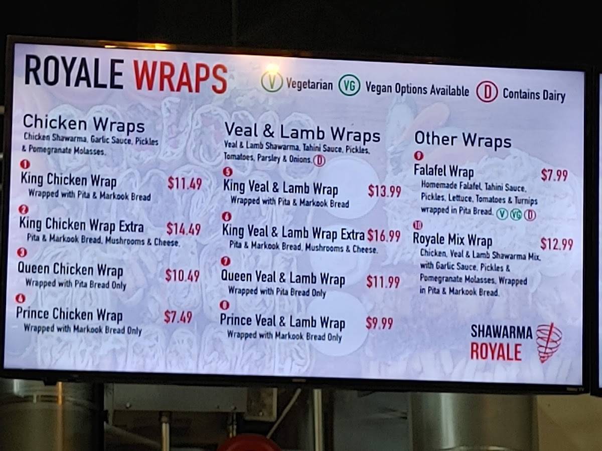 Carta del restaurante Shawarma Royale, Pickering
