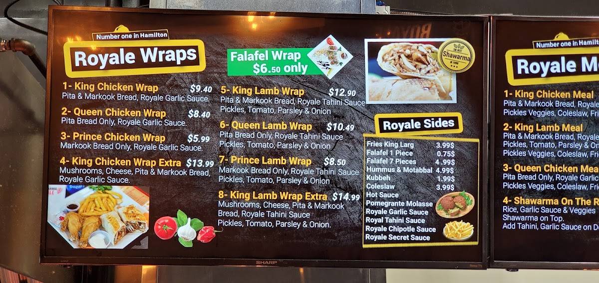 Menu at Shawarma Royale restaurant, Hamilton, Stone Church Rd E