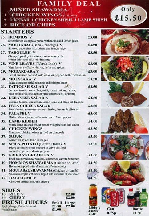 Menu at Shawarma & Lebanese, London