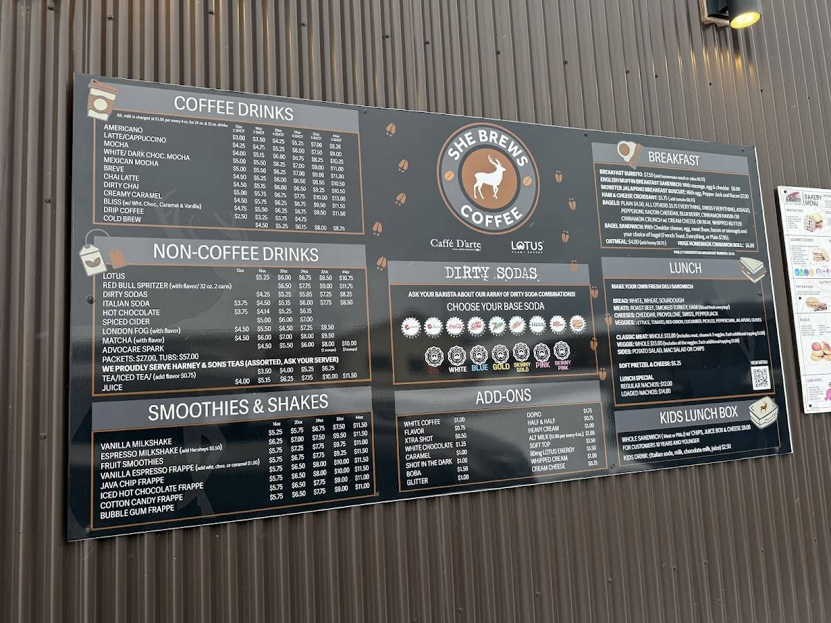 Menu at SheBrews Coffee in Anaconda, Anaconda