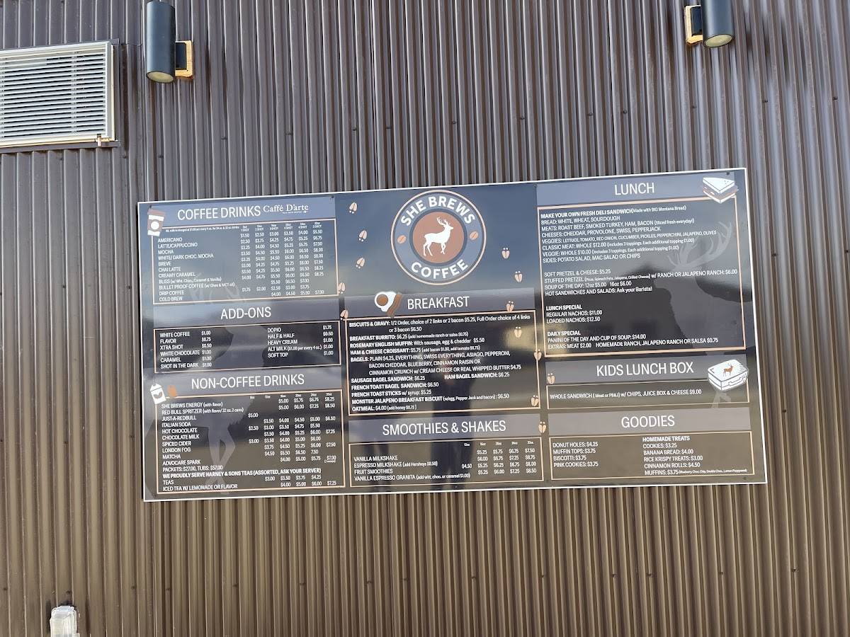 Menu at SheBrews Coffee in Anaconda, Anaconda
