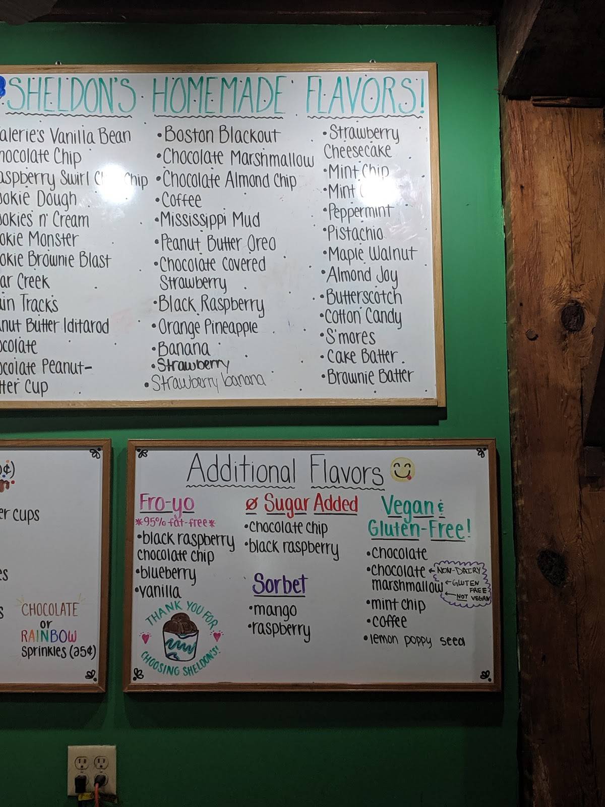 Menu at Sheldon's Ice Cream, Southampton