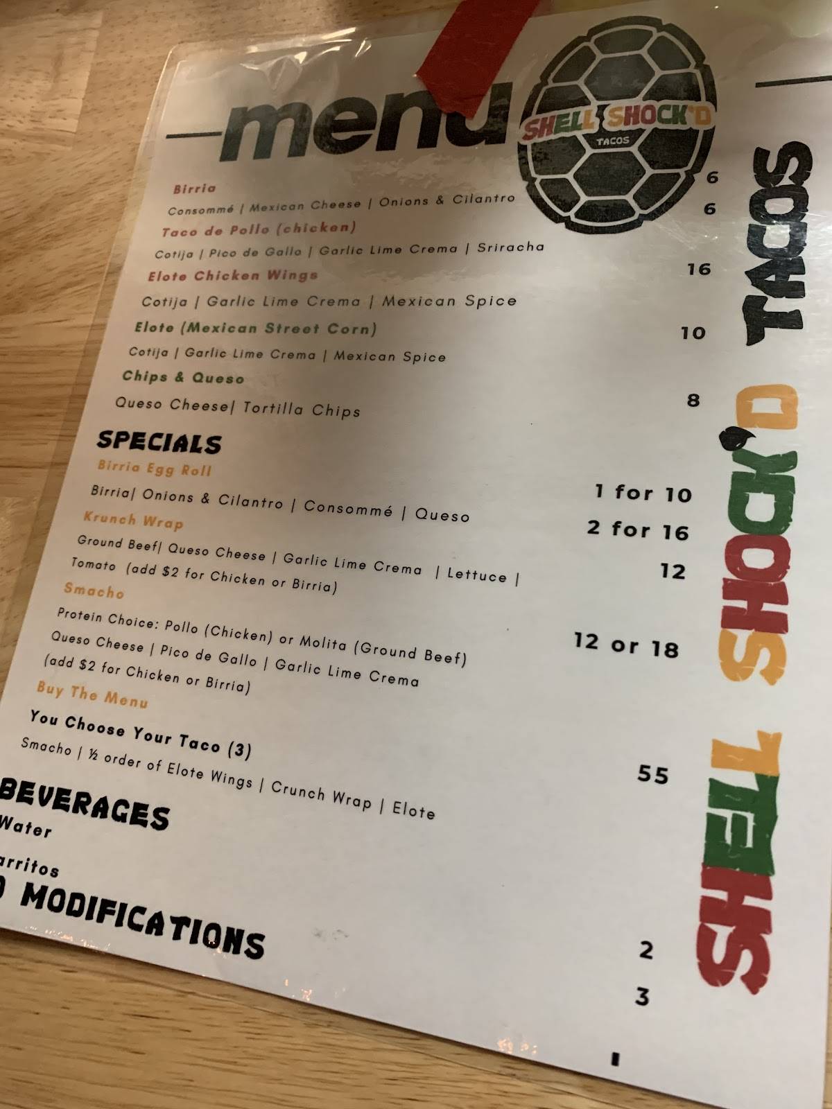 Carta del restaurante Shell Shock'd Tacos, Detroit