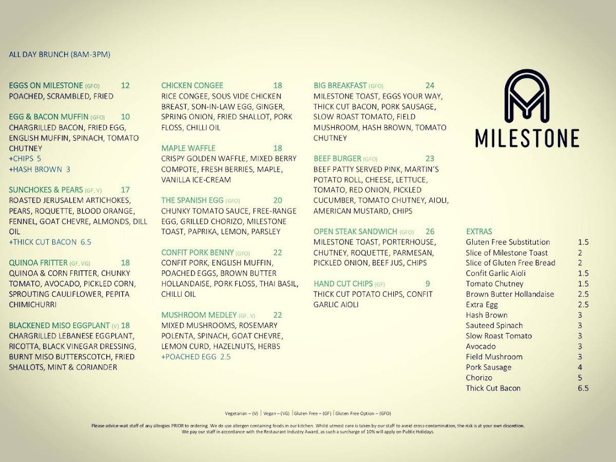 Menu at Milestone Cafe & Bistro, Kialla