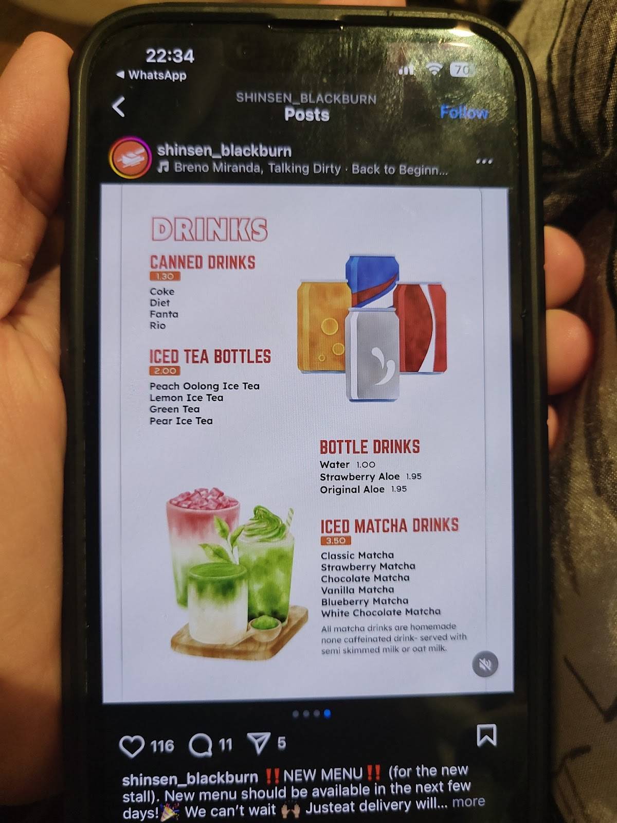 Menu at Shinsen Sushi Experience, Blackburn
