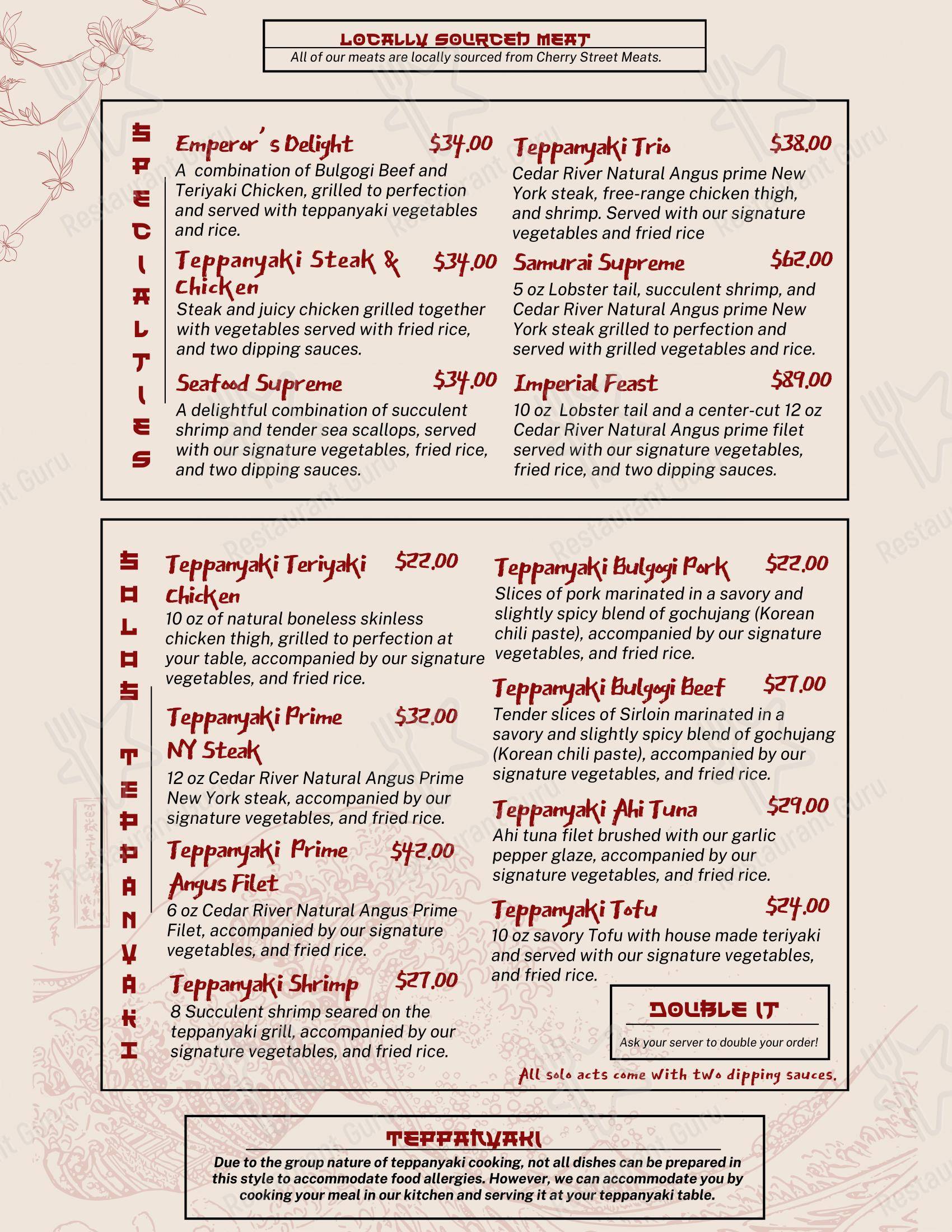 Menu at Shoji's restaurant, Medford, 2640 E Barnett Rd