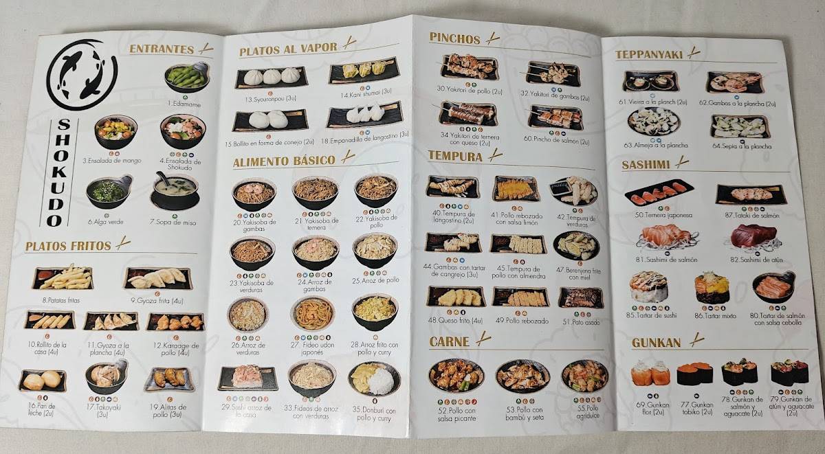 Menu at Shokudo restaurant, Barcelona