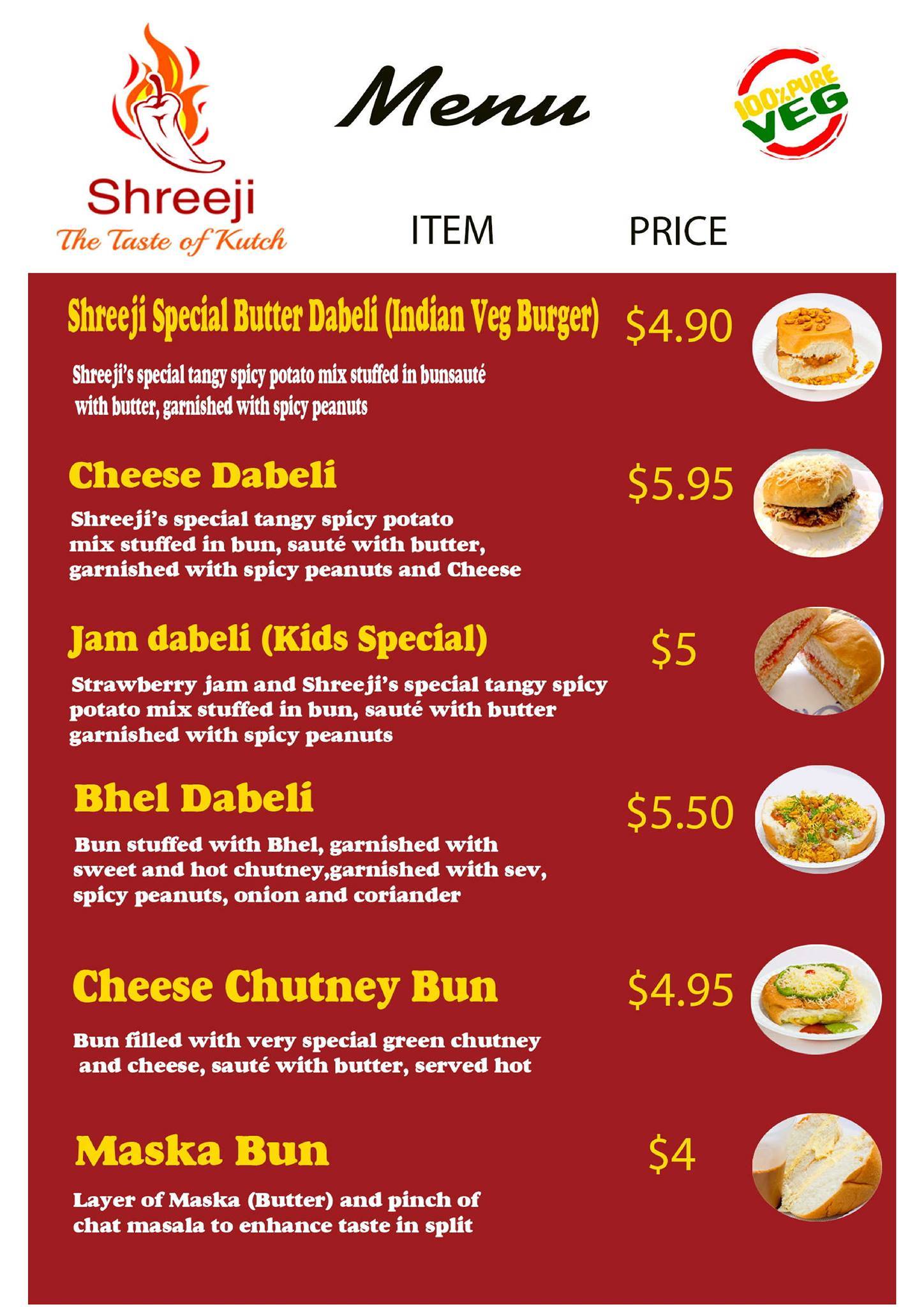 Menu at Shreeji-The Indian Street Food Hub restaurant, Forest Hill