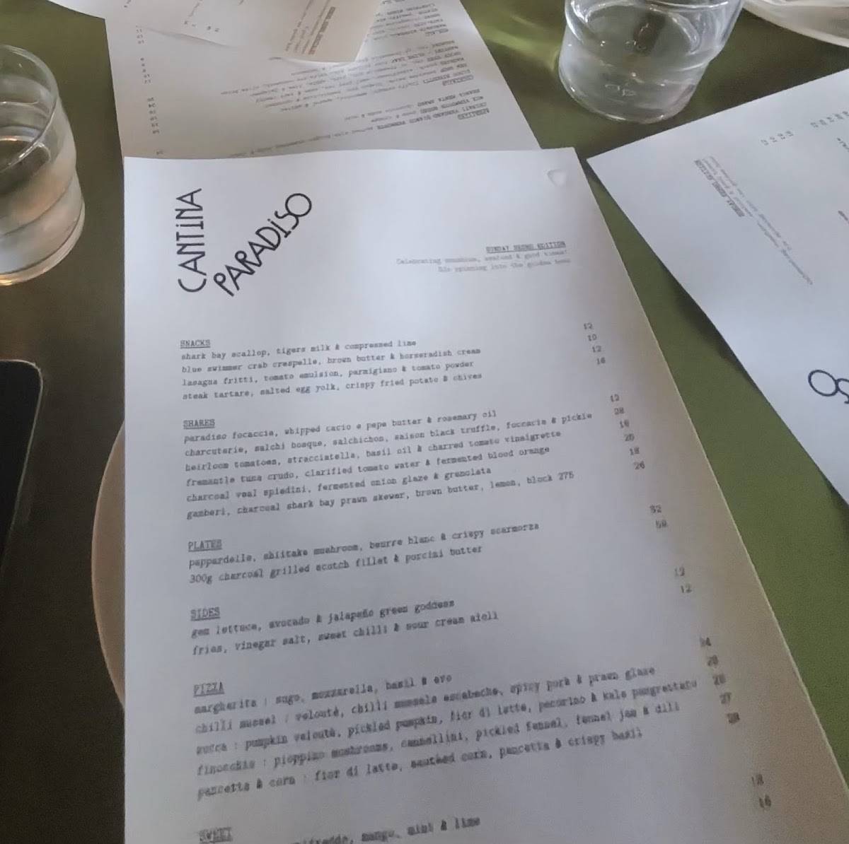 Menu at Si Paradiso pub & bar, Highgate